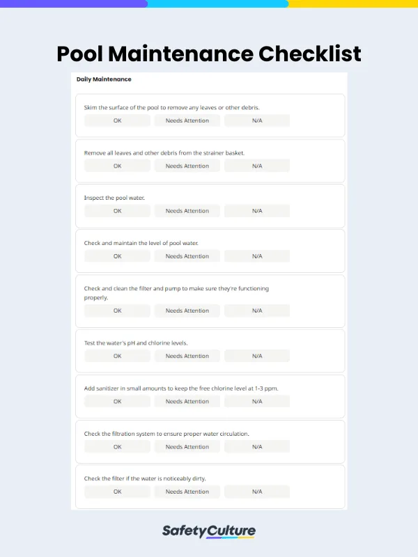 Free Pool Maintenance Checklist | PDF | SafetyCulture