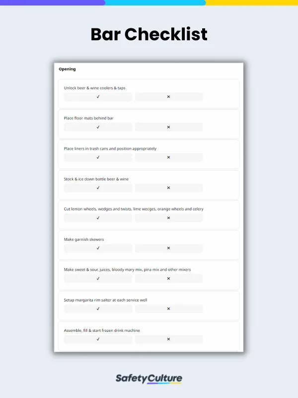 Free Bar Checklists & Templates | PDF | SafetyCulture