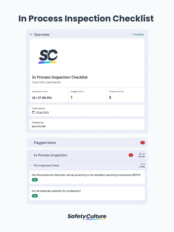 Free In Process Inspection Checklist | PDF | SafetyCulture
