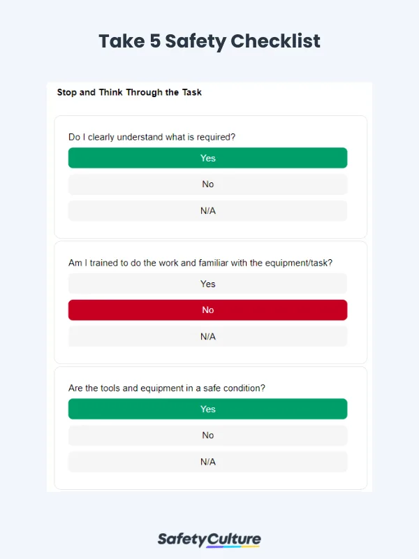 Free Take 5 Safety Checklist | PDF | SafetyCulture