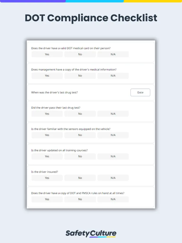 Free DOT Compliance Checklist | PDF | SafetyCulture