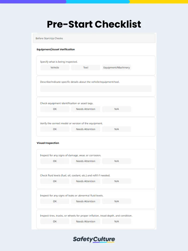 Free Pre Start Checklist | PDF | SafetyCulture