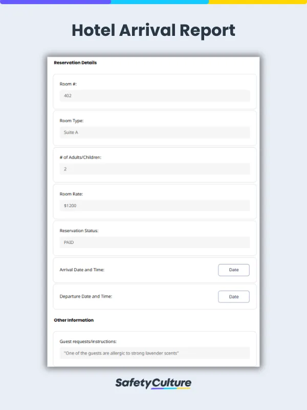 Free Hotel Arrival Report Template Pdf Safetyculture