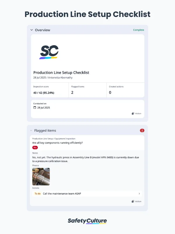 Free Production Line Setup Checklist | PDF | SafetyCulture