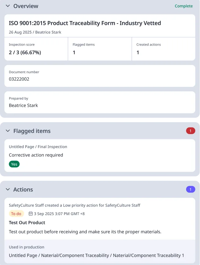 Free ISO 9001 Product Traceability Form