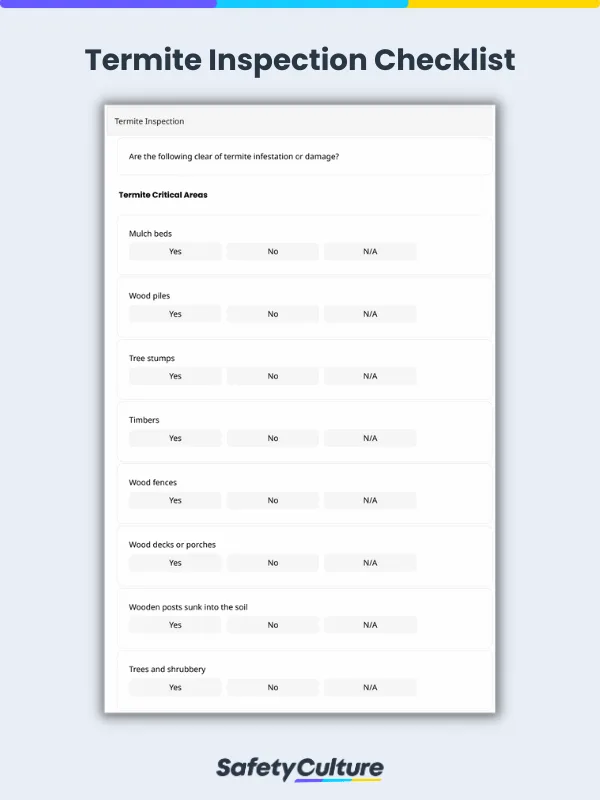 Free Termite Inspection Checklist | PDF | SafetyCulture