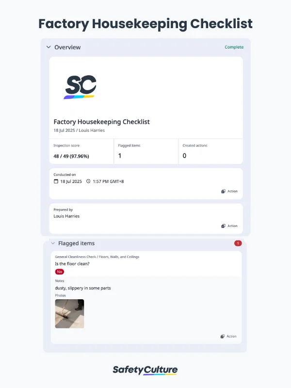 Free Factory Housekeeping Checklist | PDF | SafetyCulture