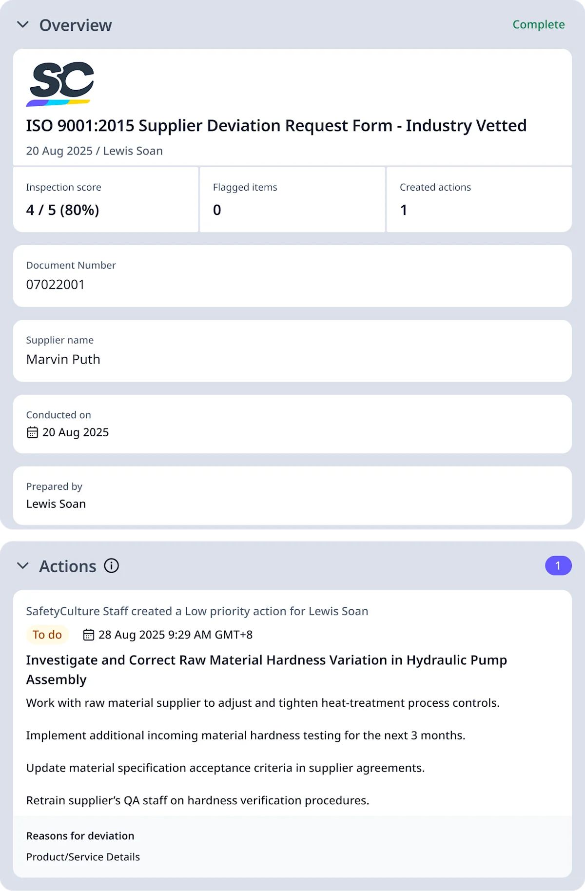 Free ISO 9001 Supplier Deviation Request Form