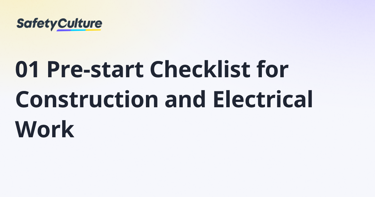 01 Pre-start Checklist for Construction and Electrical Work | Free Template