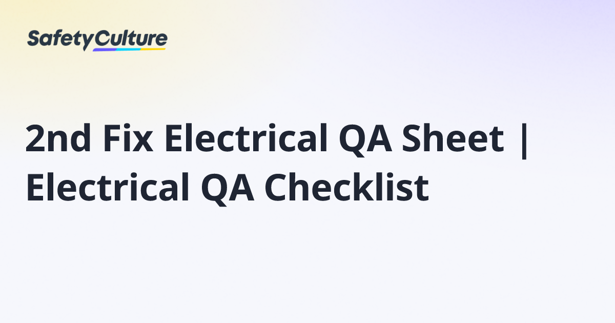 2nd Fix Electrical QA Sheet | Electrical QA Checklist | Free Template