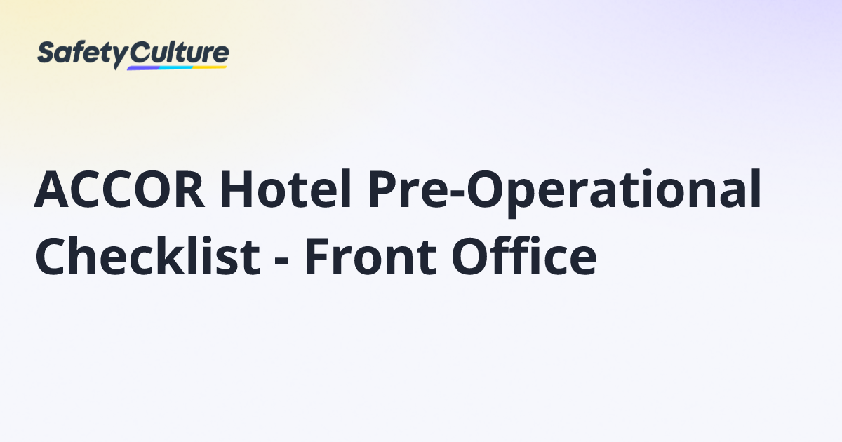 ACCOR Hotel Pre-Operational Checklist - Front Office | Free Template