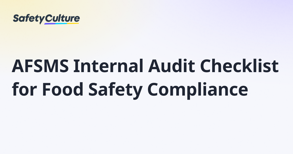 AFSMS Internal Audit Checklist for Food Safety Compliance | Free Template
