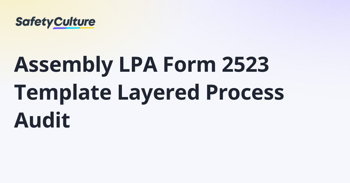 Assembly LPA Form 2523 Template Layered Process Audit | Free Template