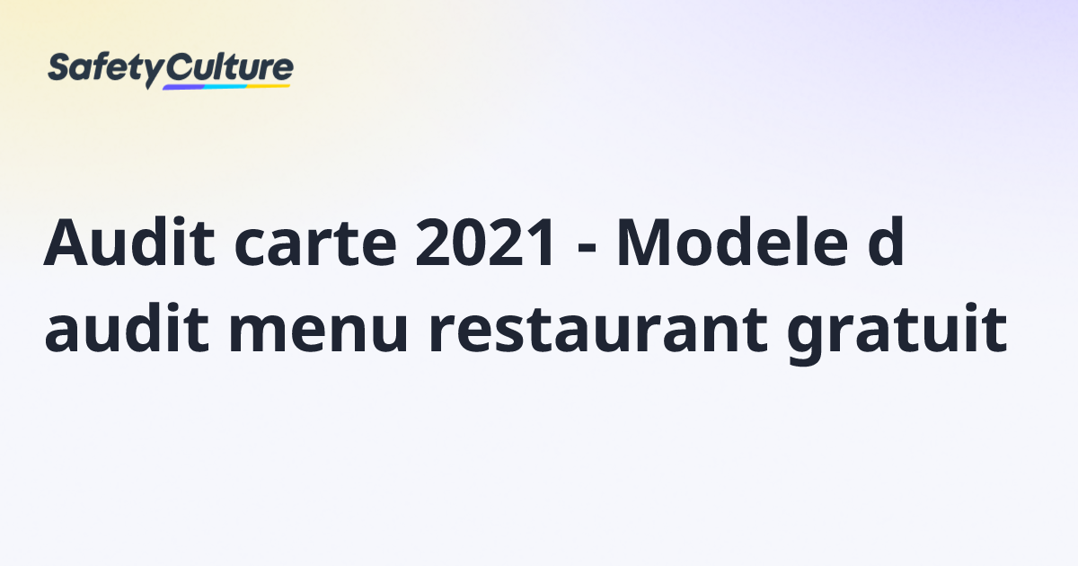 Audit carte 2021 - Modele d audit menu restaurant gratuit | Free Template