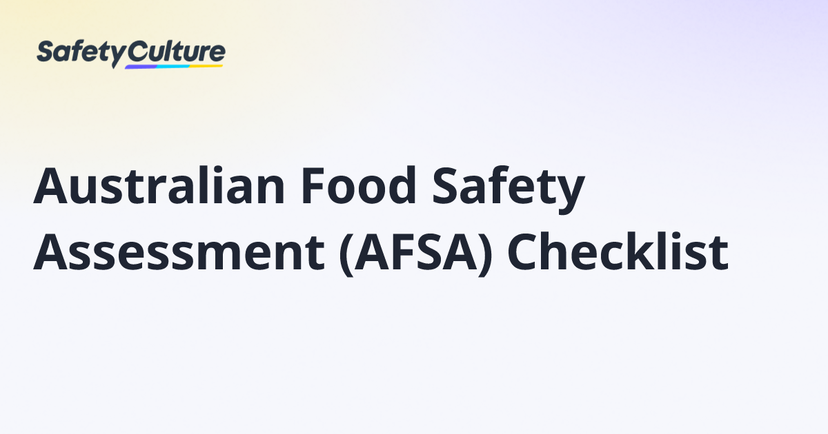 Australian Food Safety Assessment (AFSA) Checklist | Free Template