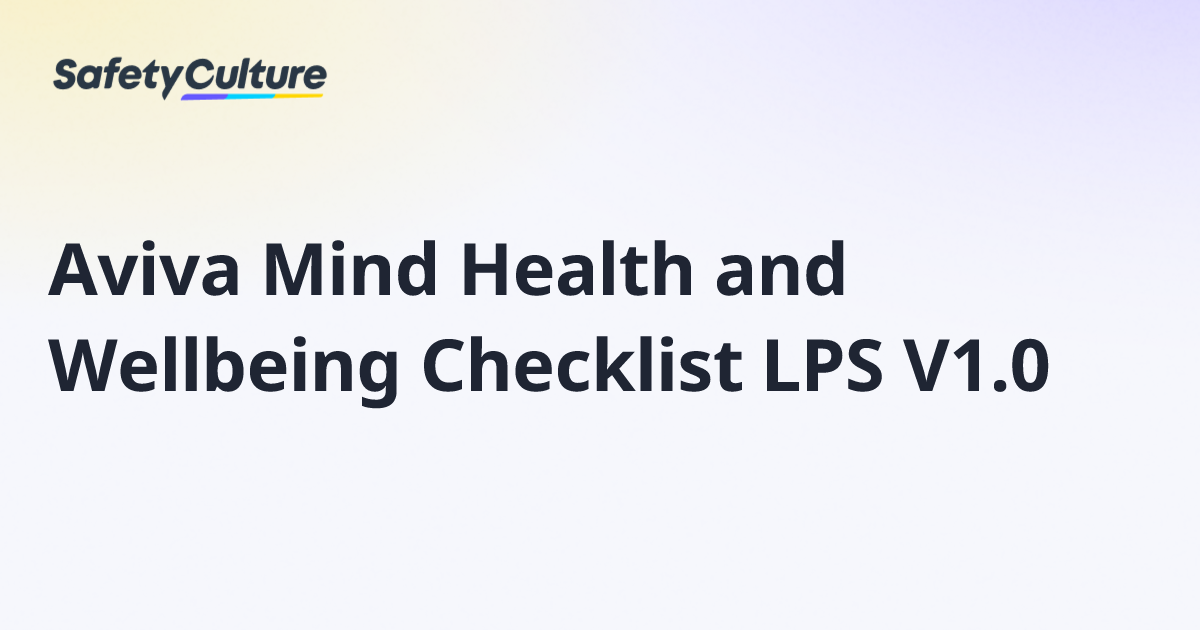 Aviva Mind Health and Wellbeing Checklist LPS V1.0 | Free Template