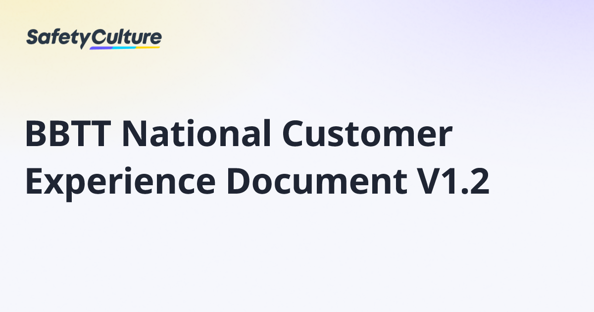 BBTT National Customer Experience Document V1.2 | Free Template