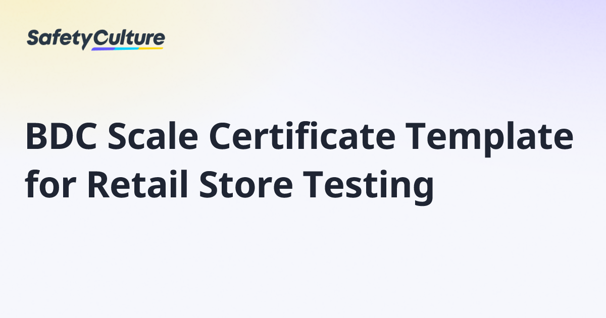 BDC Scale Certificate Template for Retail Store Testing | Free Template