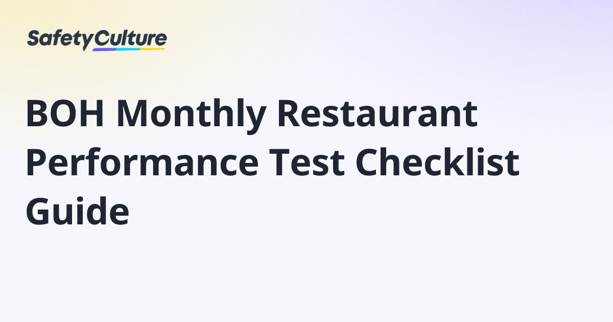 BOH Monthly Restaurant Performance Test Checklist Guide | Free Template