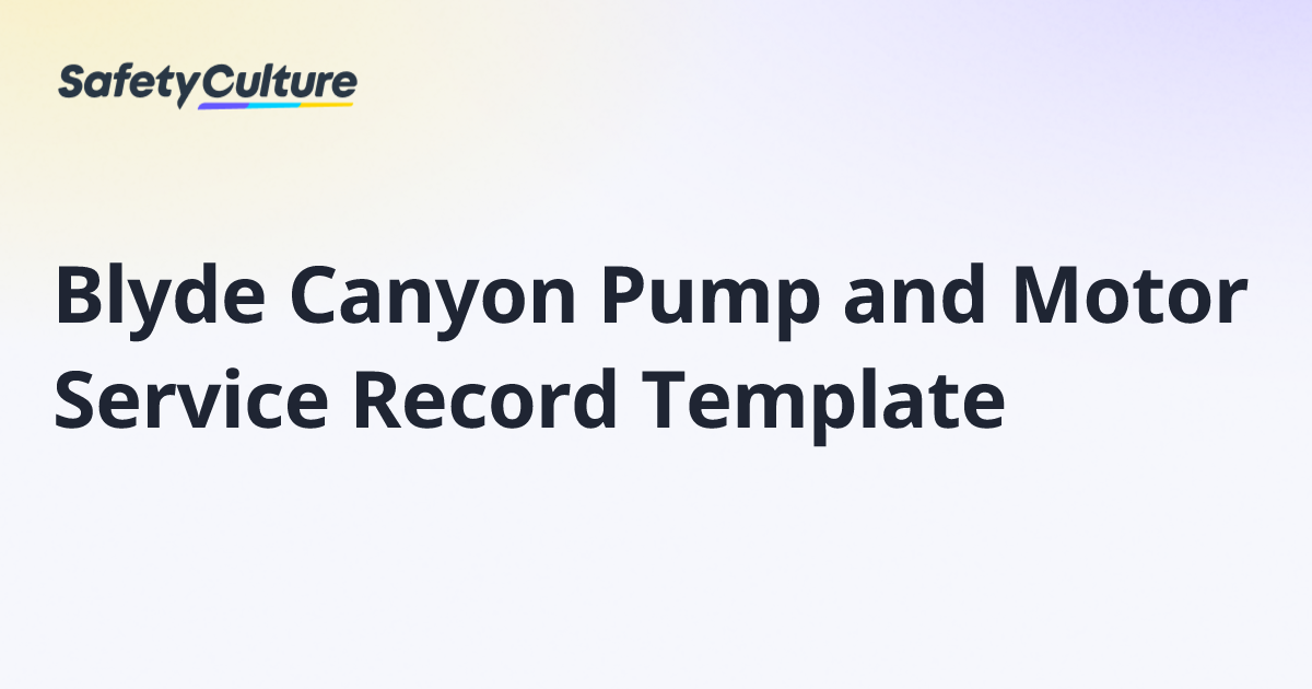Blyde Canyon Pump and Motor Service Record Template | Free Template
