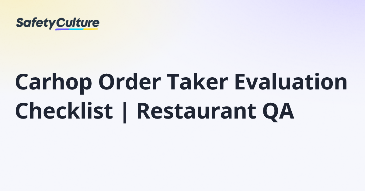 Carhop Order Taker Evaluation Checklist | Restaurant QA | Free Template