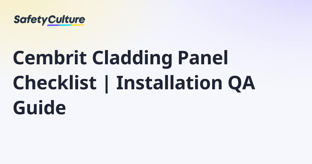 Cembrit Cladding Panel Checklist | Installation QA Guide | Free Template