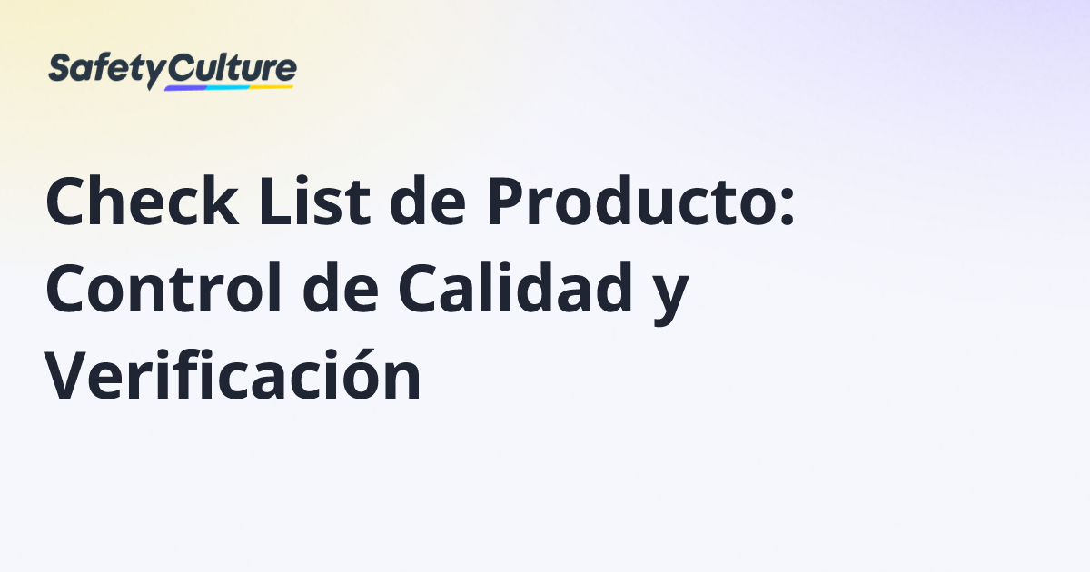 Check List de Producto: Control de Calidad y Verificación | Free Template