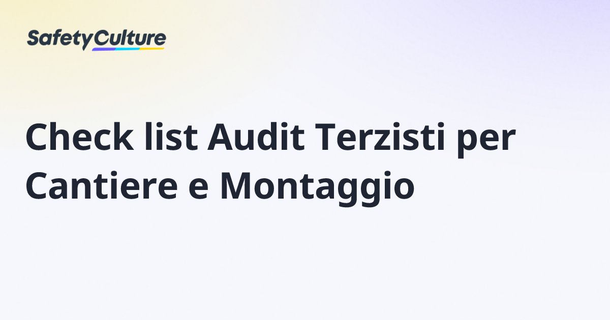 Check list Audit Terzisti per Cantiere e Montaggio | Free Template