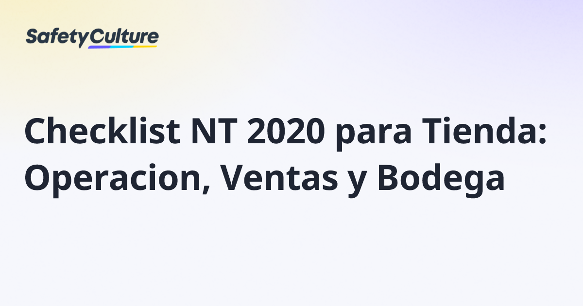 Checklist NT 2020 para Tienda: Operacion, Ventas y Bodega | Free Template
