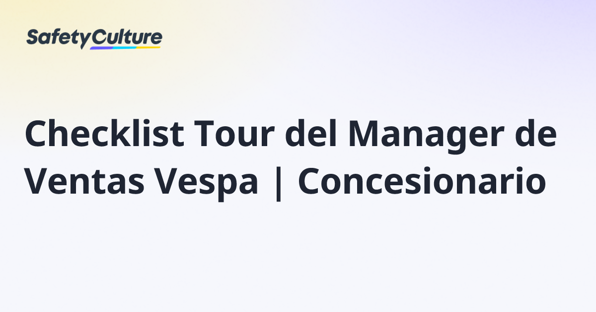 Checklist Tour del Manager de Ventas Vespa | Concesionario | Free Template