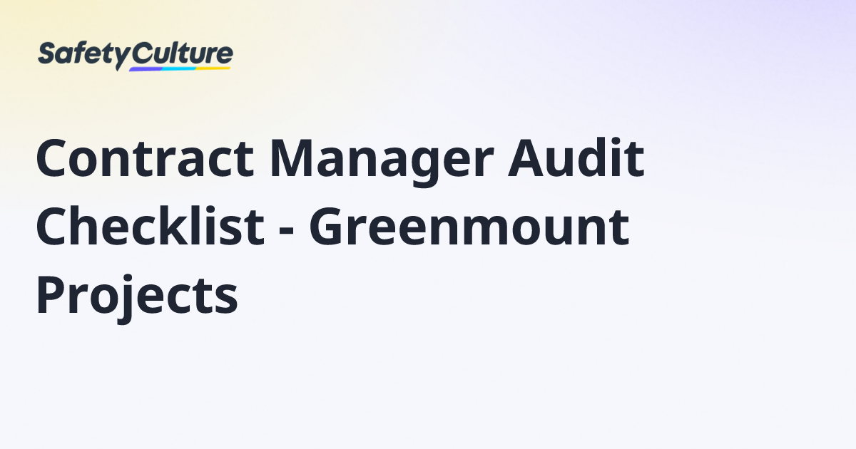 Contract Manager Audit Checklist - Greenmount Projects | Free Template