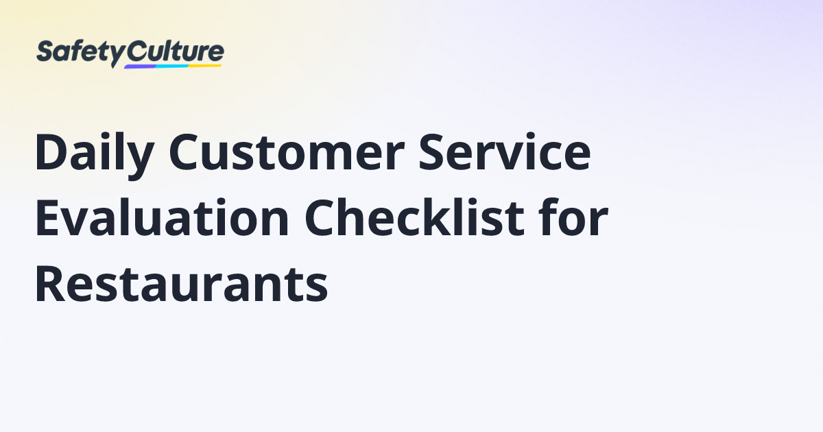 Daily Customer Service Evaluation Checklist for Restaurants | Free Template