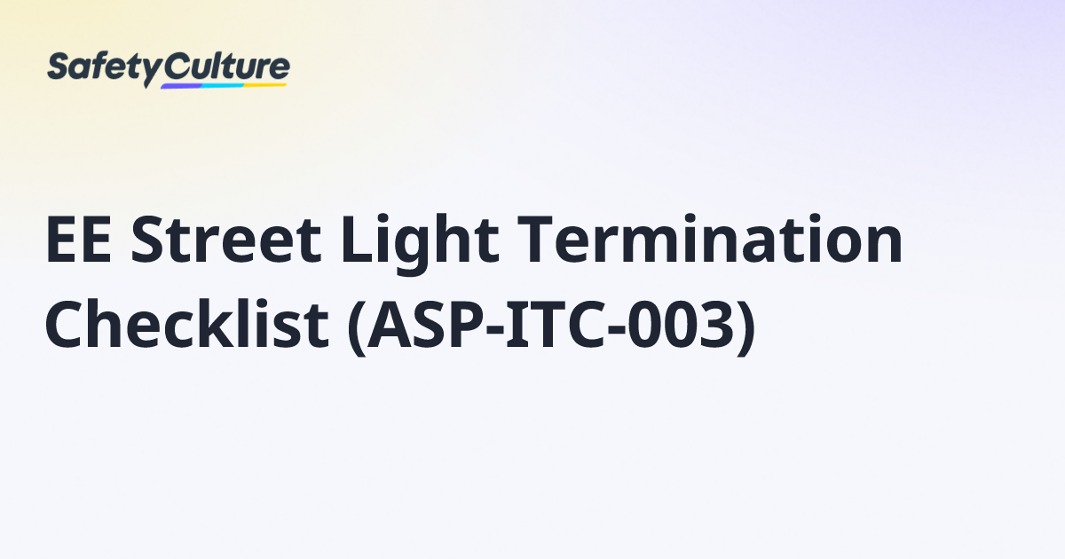 EE Street Light Termination Checklist (ASP-ITC-003) | Free Template