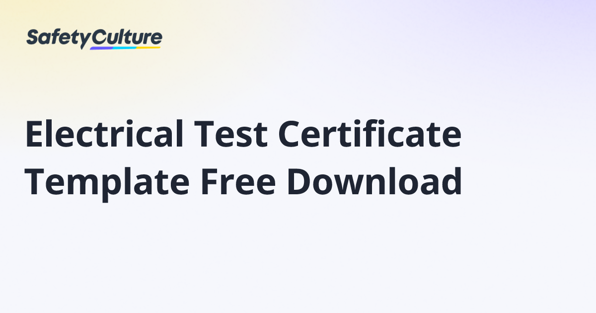 Electrical Test Certificate Template Free Download | Free Template