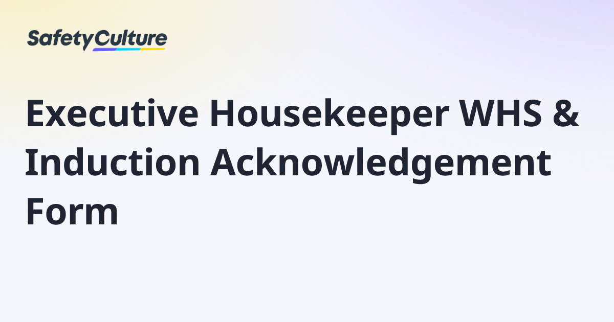 Executive Housekeeper WHS & Induction Acknowledgement Form | Free Template