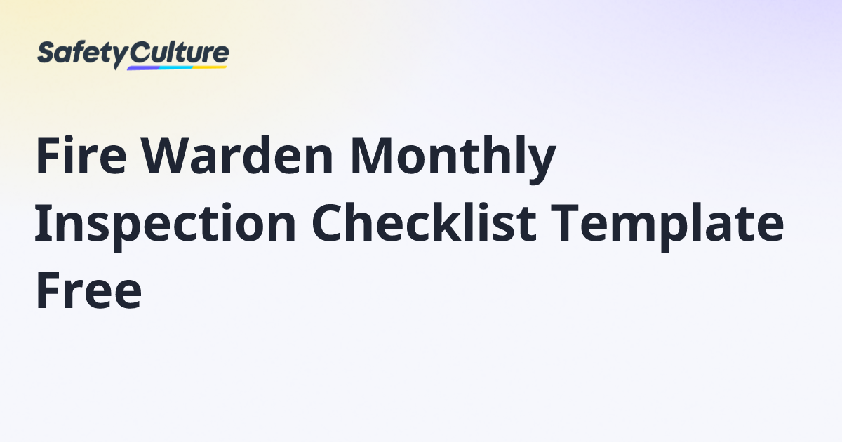 Fire Warden Monthly Inspection Checklist Template Free | Free Template