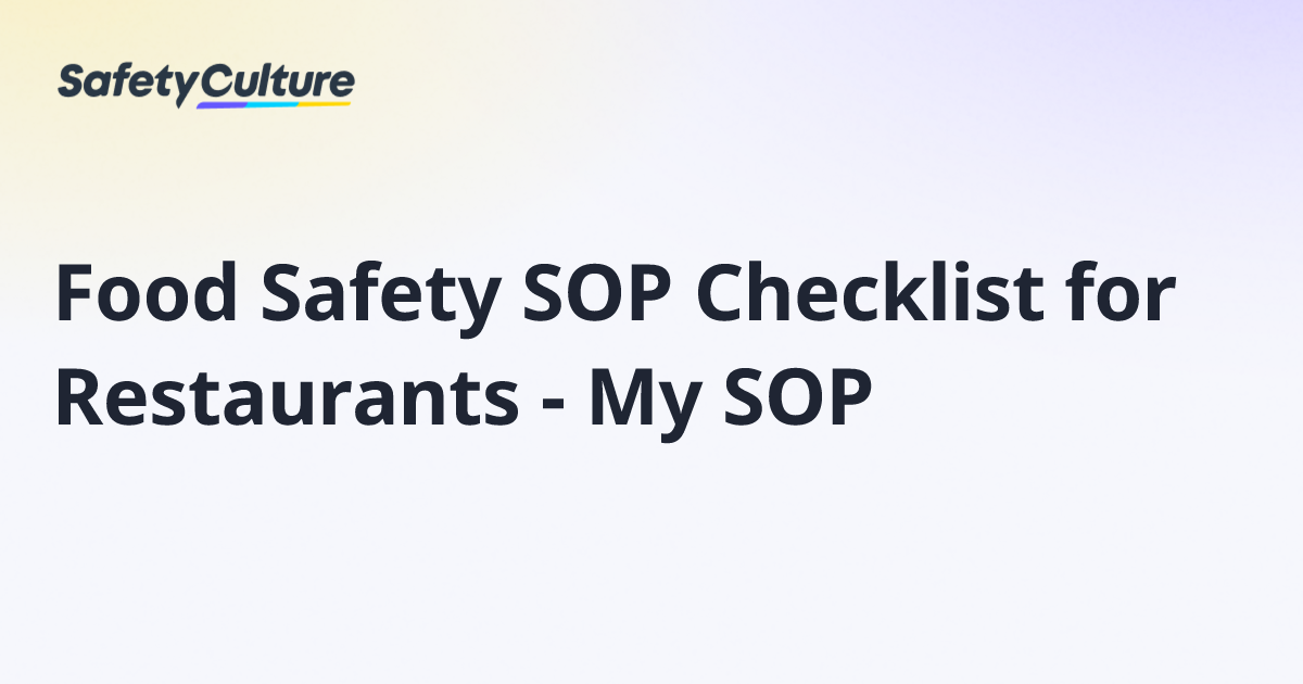 Food Safety SOP Checklist for Restaurants - My SOP | Free Template