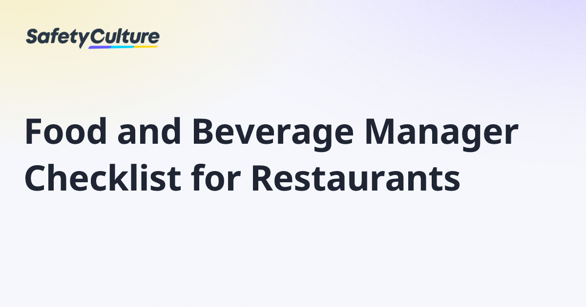 Food and Beverage Manager Checklist for Restaurants | Free Template