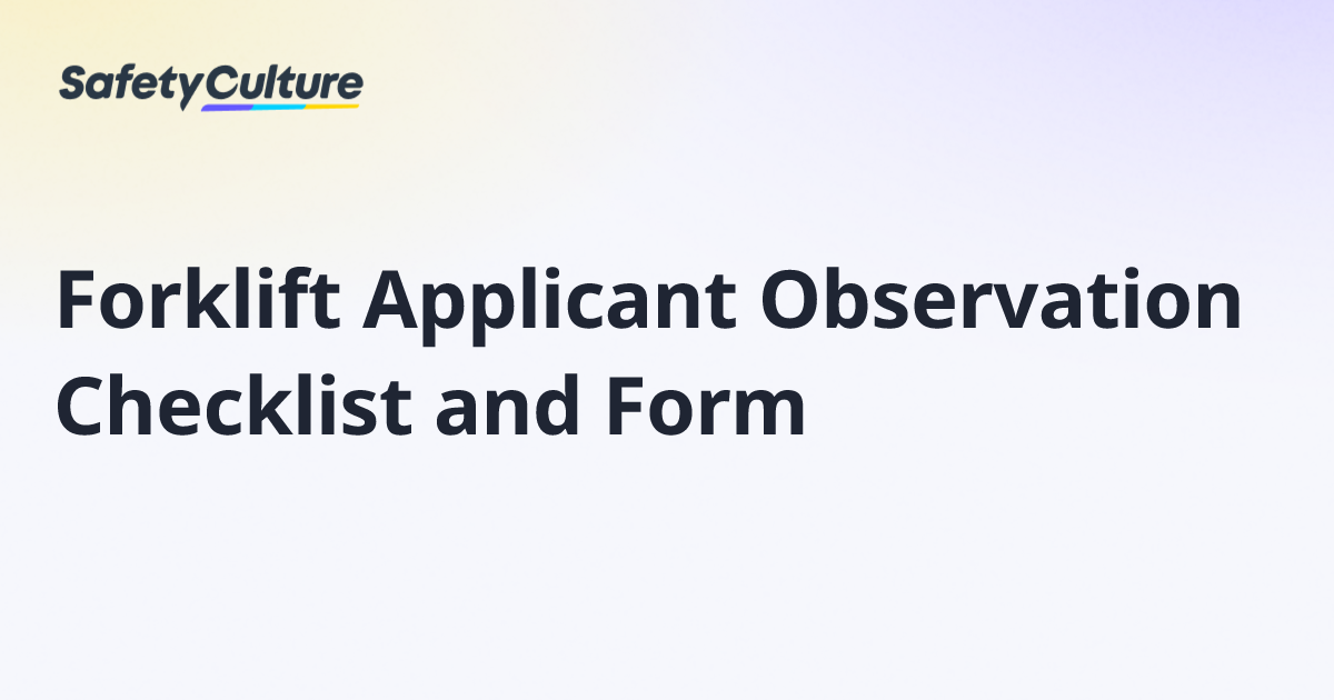 Forklift Applicant Observation Checklist and Form | Free Template