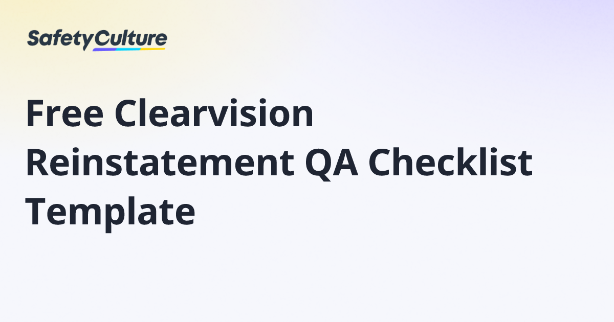 Free Clearvision Reinstatement QA Checklist Template | Free Template