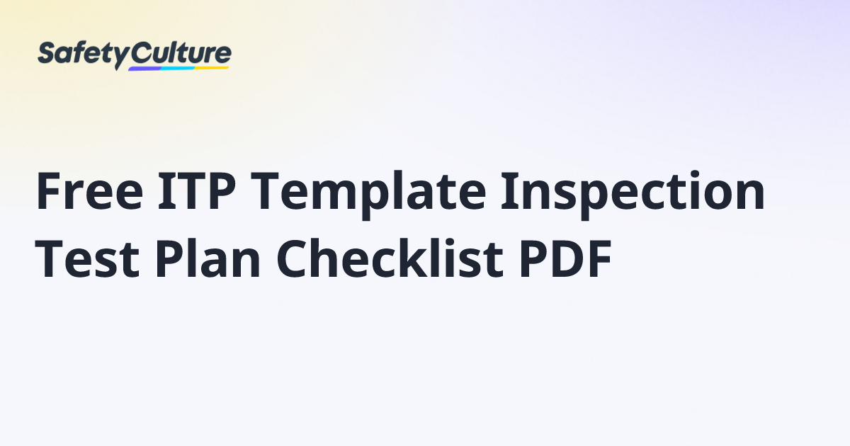 Free ITP Template Inspection Test Plan Checklist PDF | Free Template