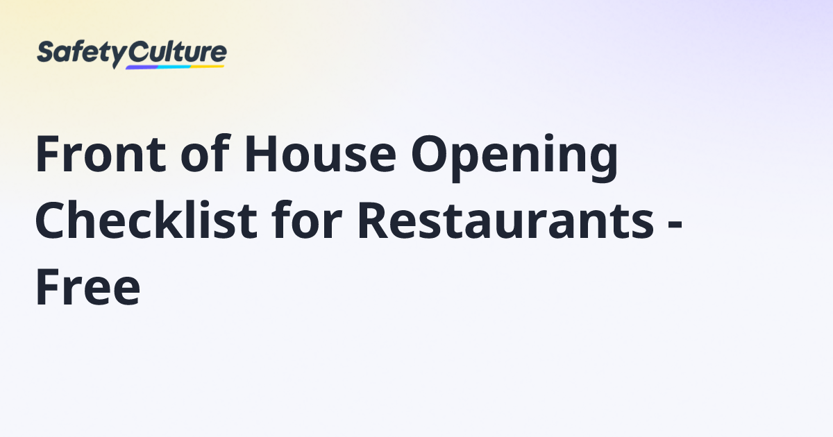Front of House Opening Checklist for Restaurants - Free | Free Template