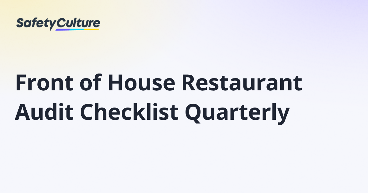 Front of House Restaurant Audit Checklist Quarterly | Free Template