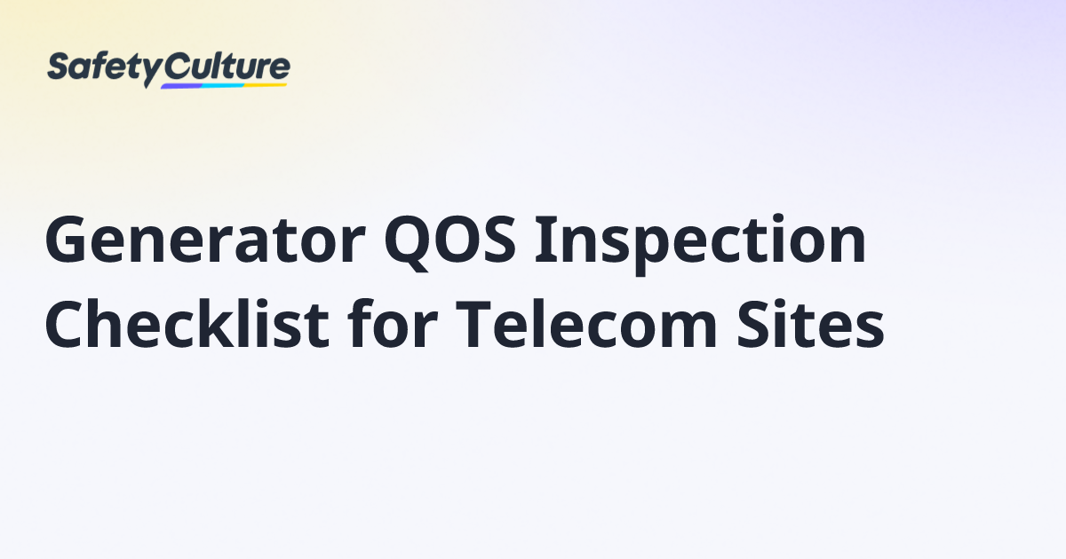 Generator QOS Inspection Checklist for Telecom Sites | Free Template