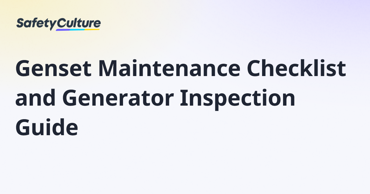 Genset Maintenance Checklist and Generator Inspection Guide | Free Template