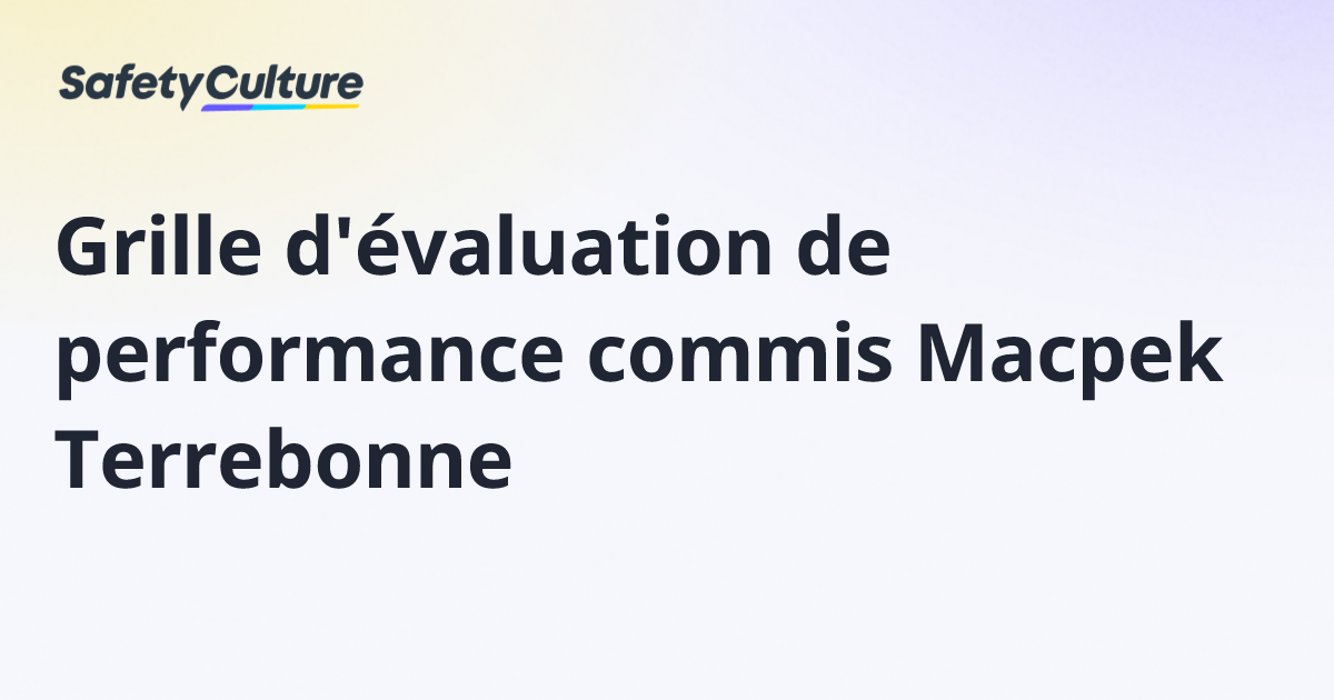 Grille d'évaluation de performance commis Macpek Terrebonne | Free Template