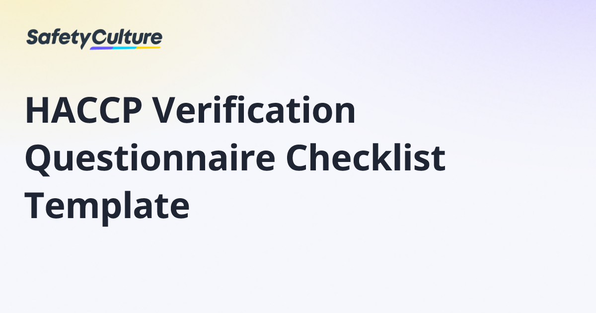 HACCP Verification Questionnaire Checklist Template | Free Template