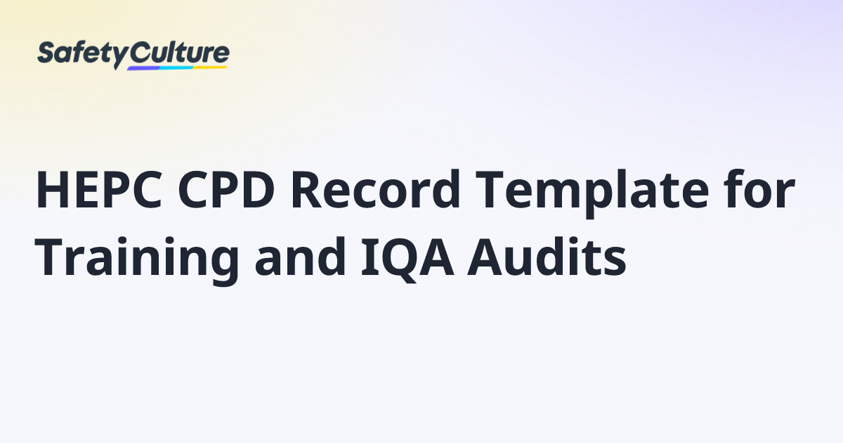 HEPC CPD Record Template for Training and IQA Audits | Free Template