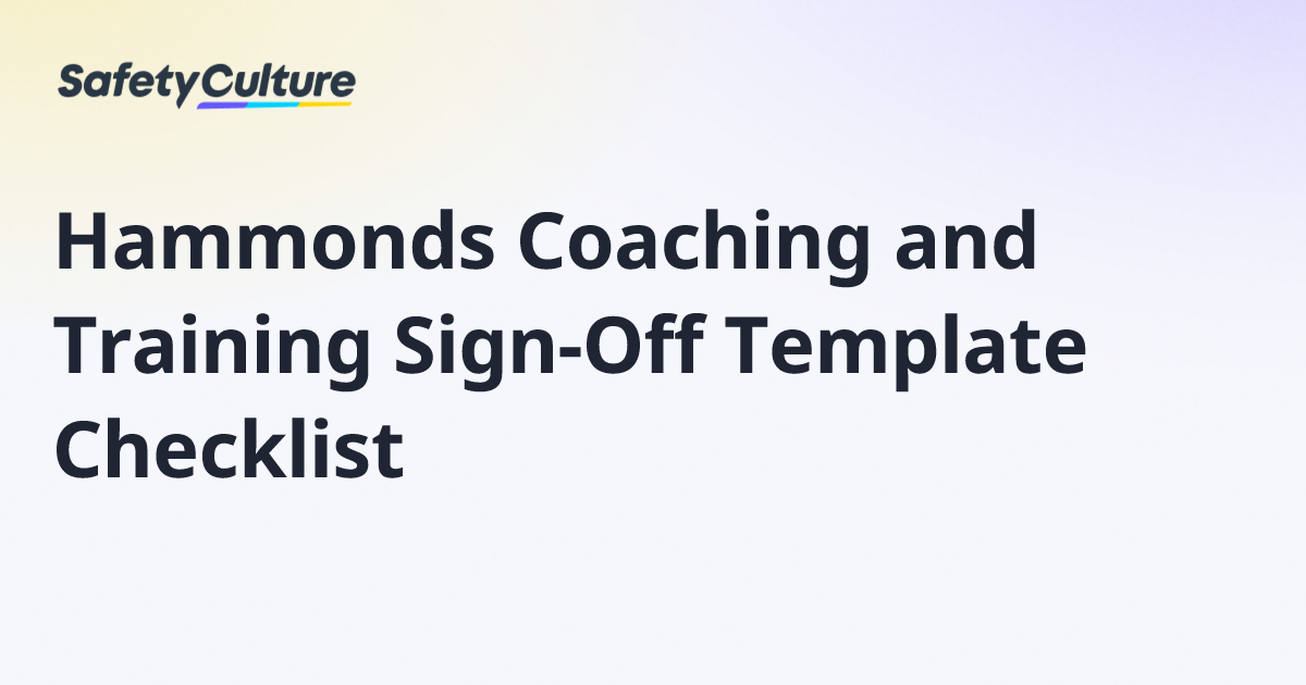 Hammonds Coaching and Training Sign-Off Template Checklist | Free Template