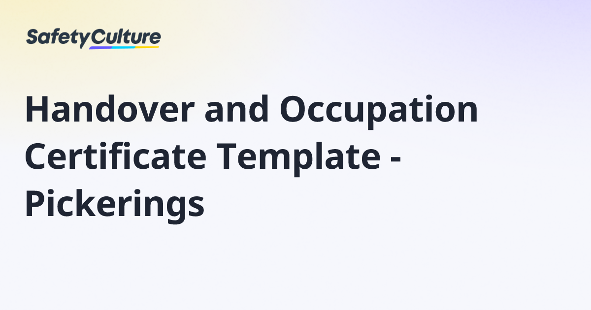 Handover and Occupation Certificate Template - Pickerings | Free Template